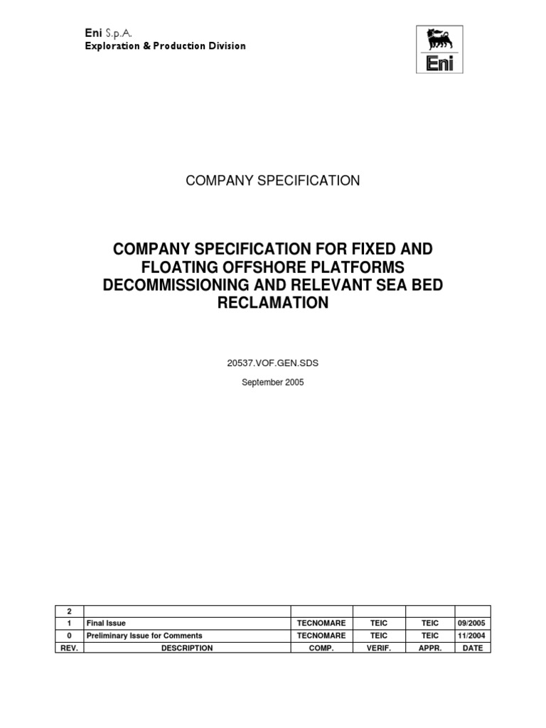 Company Specification For Fixed and Floating Offshore Platforms ...