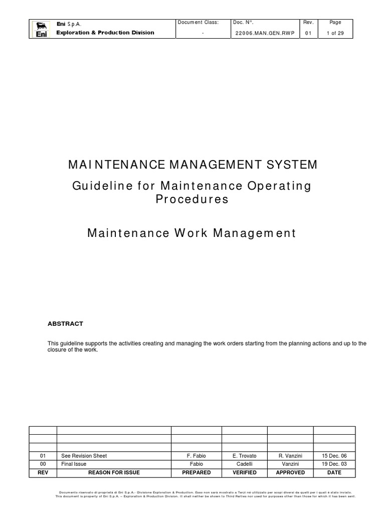Maintenance Management System Guideline For Maintenance Operating ...