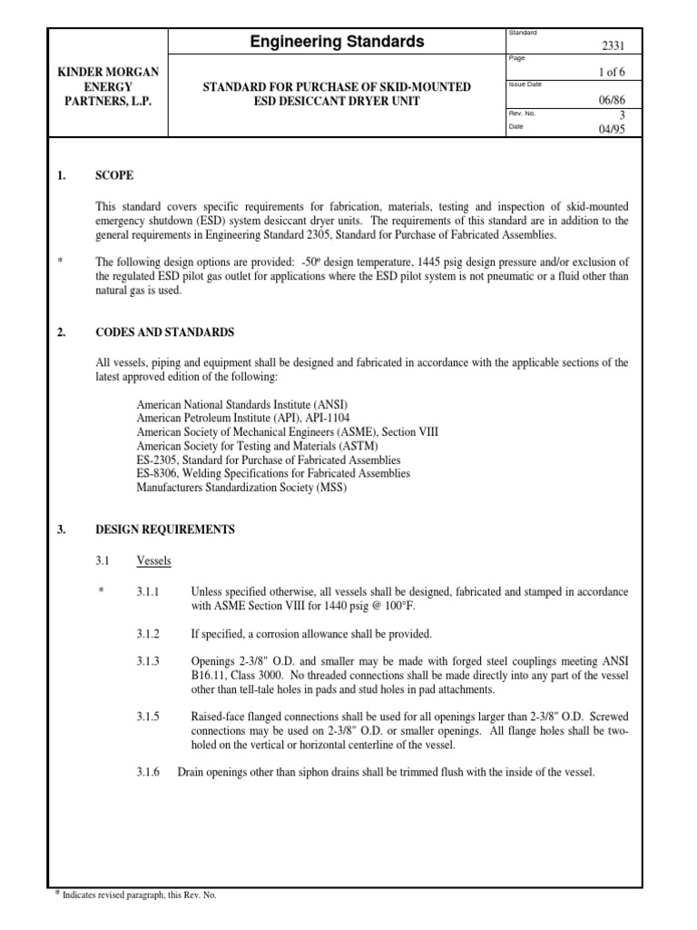Standard for Purchase of Skid-Mounted ESD Desiccant Dryer Units | PDF ...