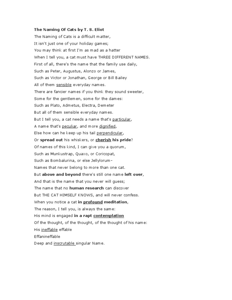 The Naming of Cats by T.S. Eliot | PDF