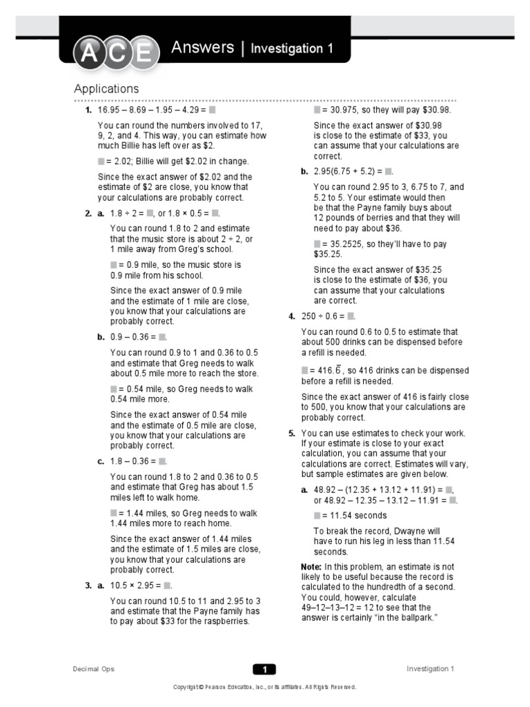 Do Inv. 1 Ace Answer Keys | PDF | Subtraction | Mathematics