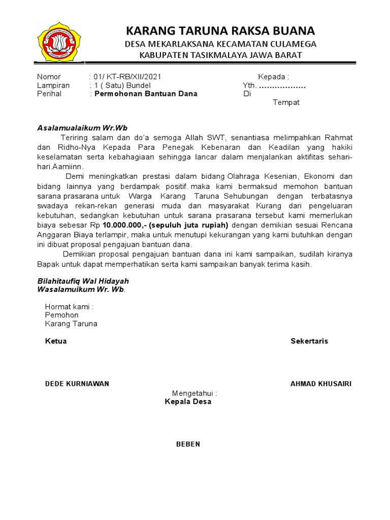 Proposal Permohonan Dana Karang Taruna | PDF