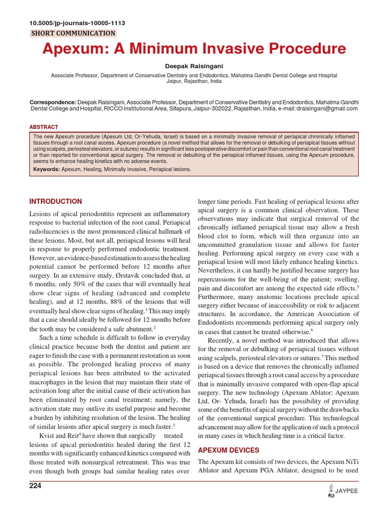 Apexum: A Minimum Invasive Procedure: Short Communication | Download ...