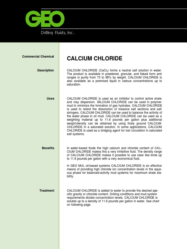 Calcium Chloride: Commercial Chemical | PDF | Chloride | Potassium Chloride