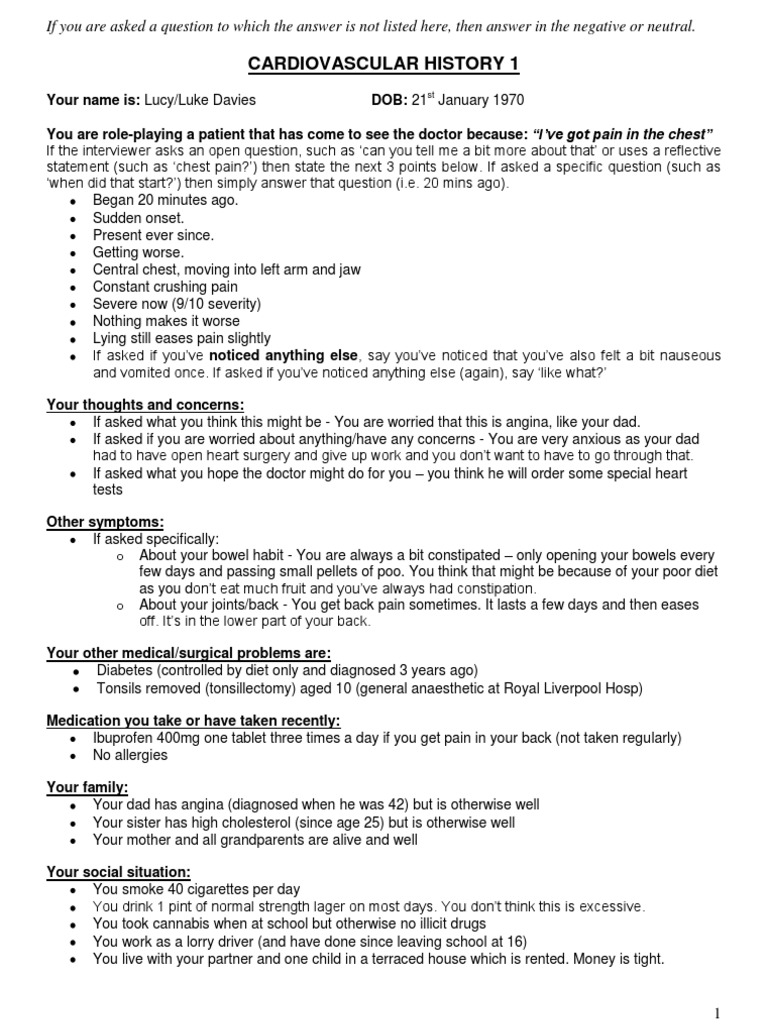 Cardiovascular Symptoms Role-Play Guide | PDF | Asthma | Thorax