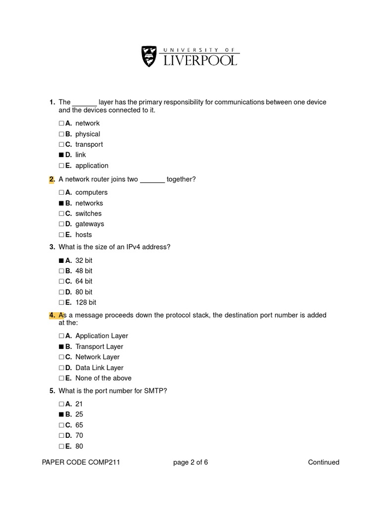 Computer Networks Exam Questions | PDF | Transmission Control Protocol ...