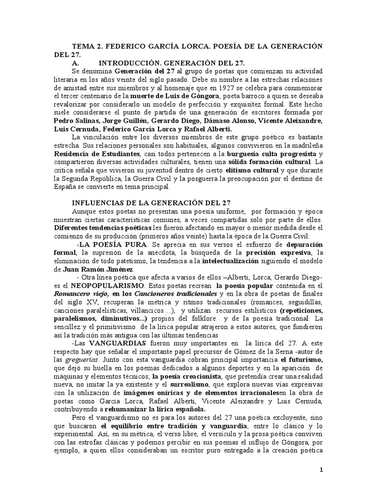 Tema 2. Poesía de Federico García Lorca | PDF | Federico García Lorca ...
