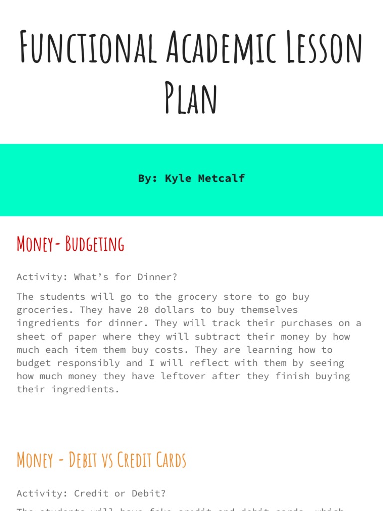 Functional Academic Lesson Plan | PDF