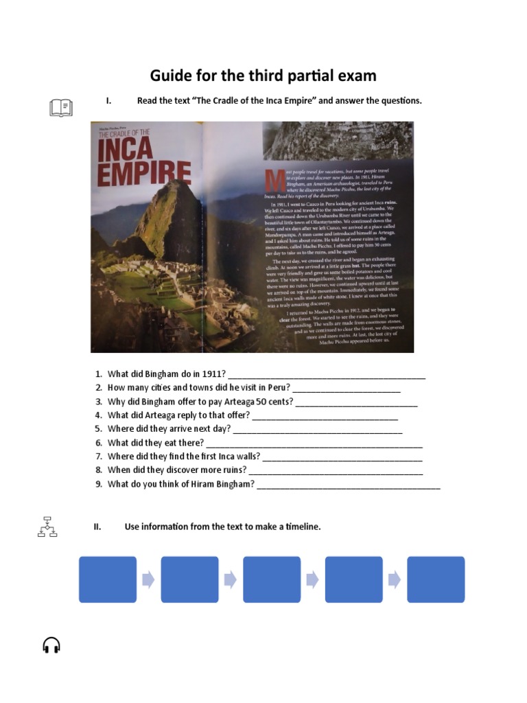 Guide For The Third Partial Exam: I. Read The Text "The Cradle of The Inca Empire" and Answer ...