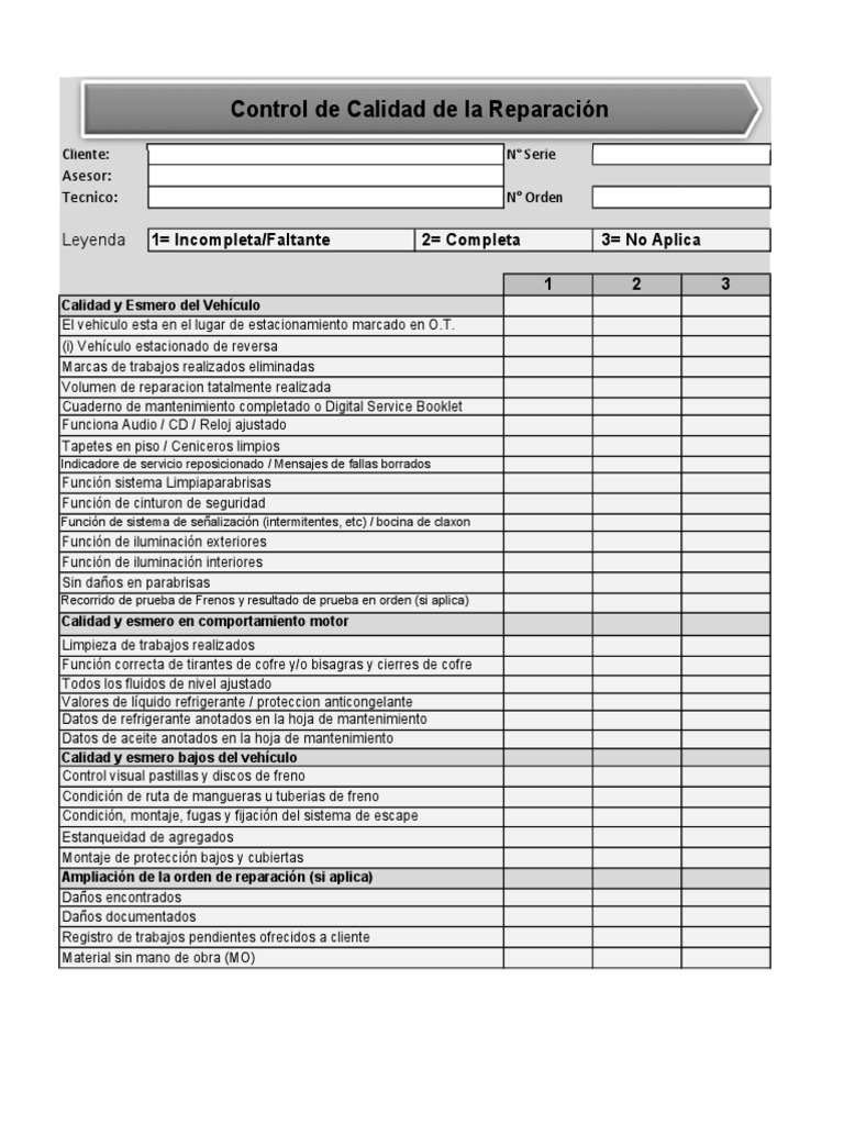 Formato Control de Calidad de la Reparación | PDF