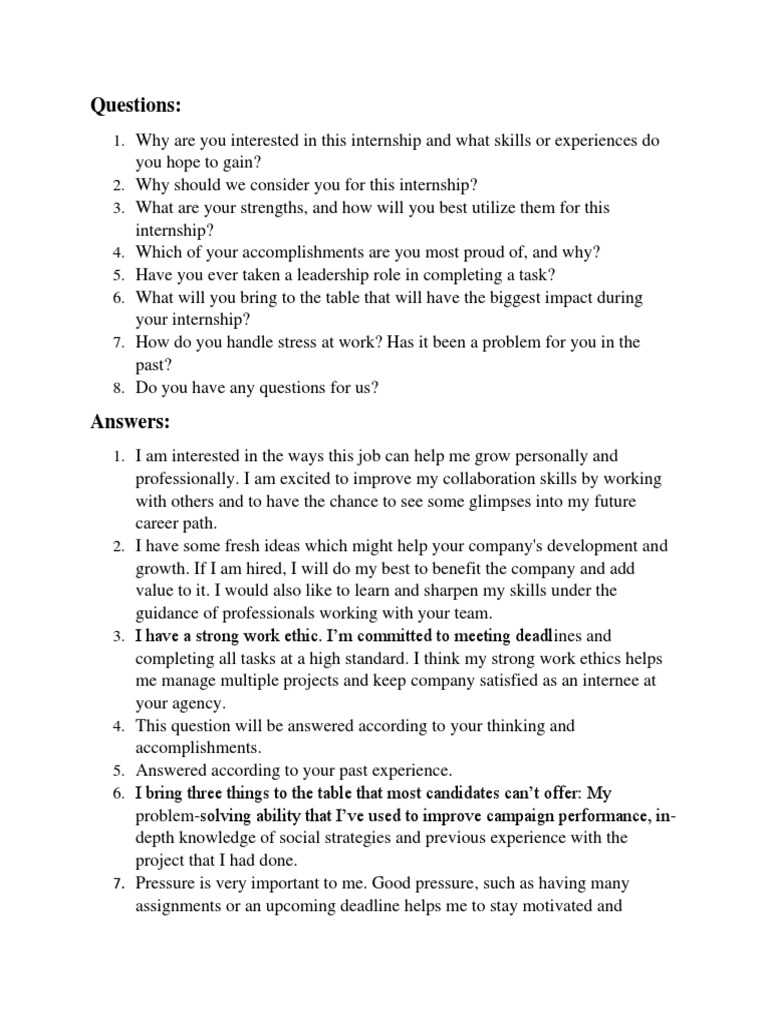 Internship Q&A Guide | PDF