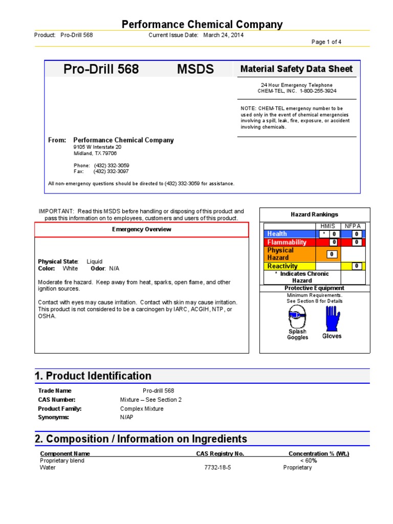 Pro-Drill 568 MSDS: Performance Chemical Company | Descargar gratis PDF | Explosion ...