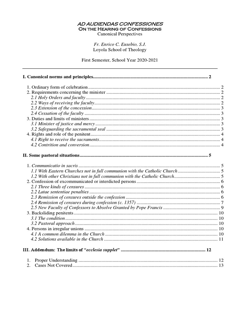 Hearing Confessions: Canonical Guidelines | PDF | Penance | Confession ...