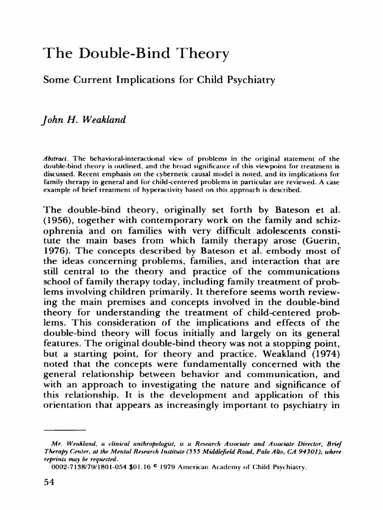 Double Bind by Weakland | PDF | Communication | Psychotherapy