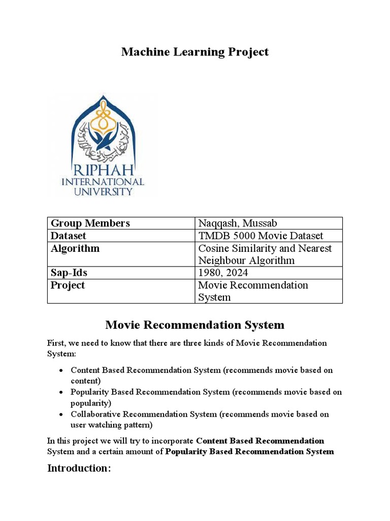 ML Project Movie Recommendation System | PDF | Learning | Intelligence ...