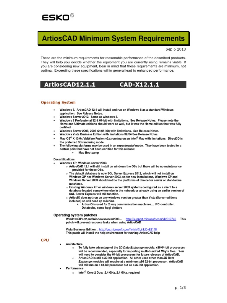 ArtiosCAD 1211 System Requirements | PDF | Microsoft Windows | 64 Bit Computing