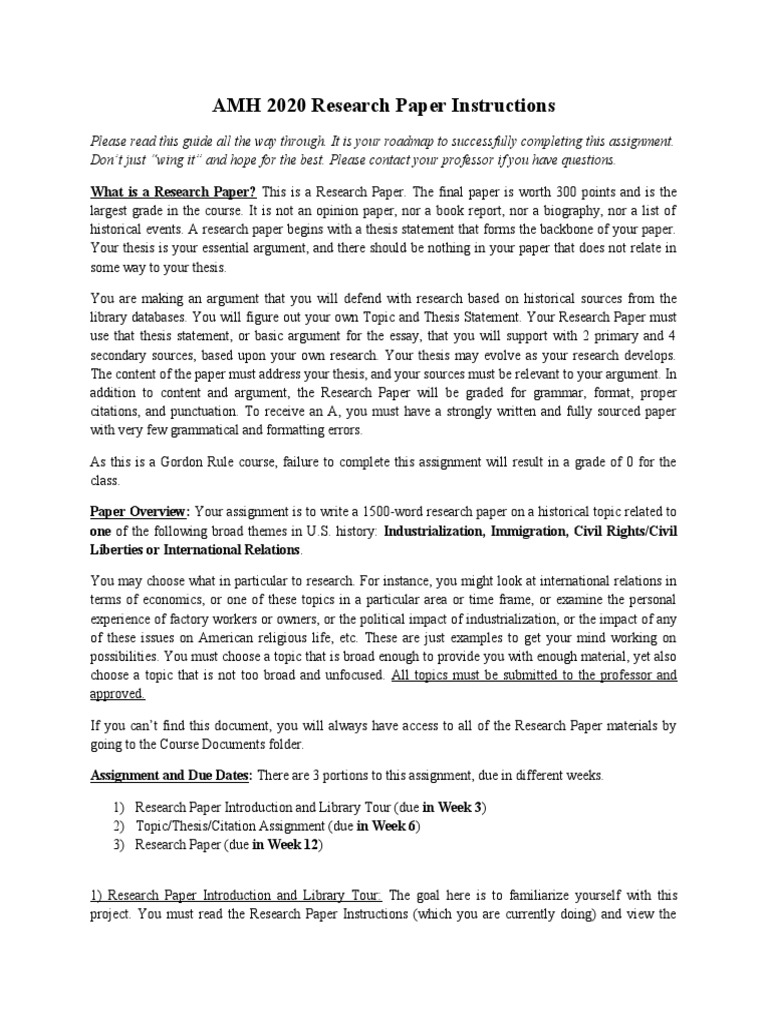 AMH 2020 Research Paper Instructions | PDF | Thesis | Plagiarism