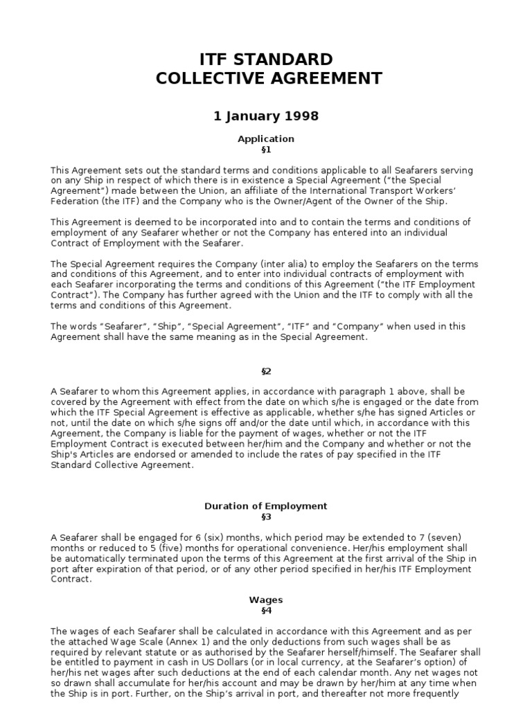 Itf Standard Agreement | PDF | Overtime | Workweek And Weekend