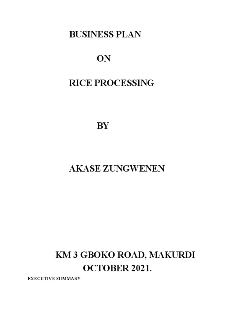 Business Plan On Rice Processing by Akase Z | PDF | Rice | Loans