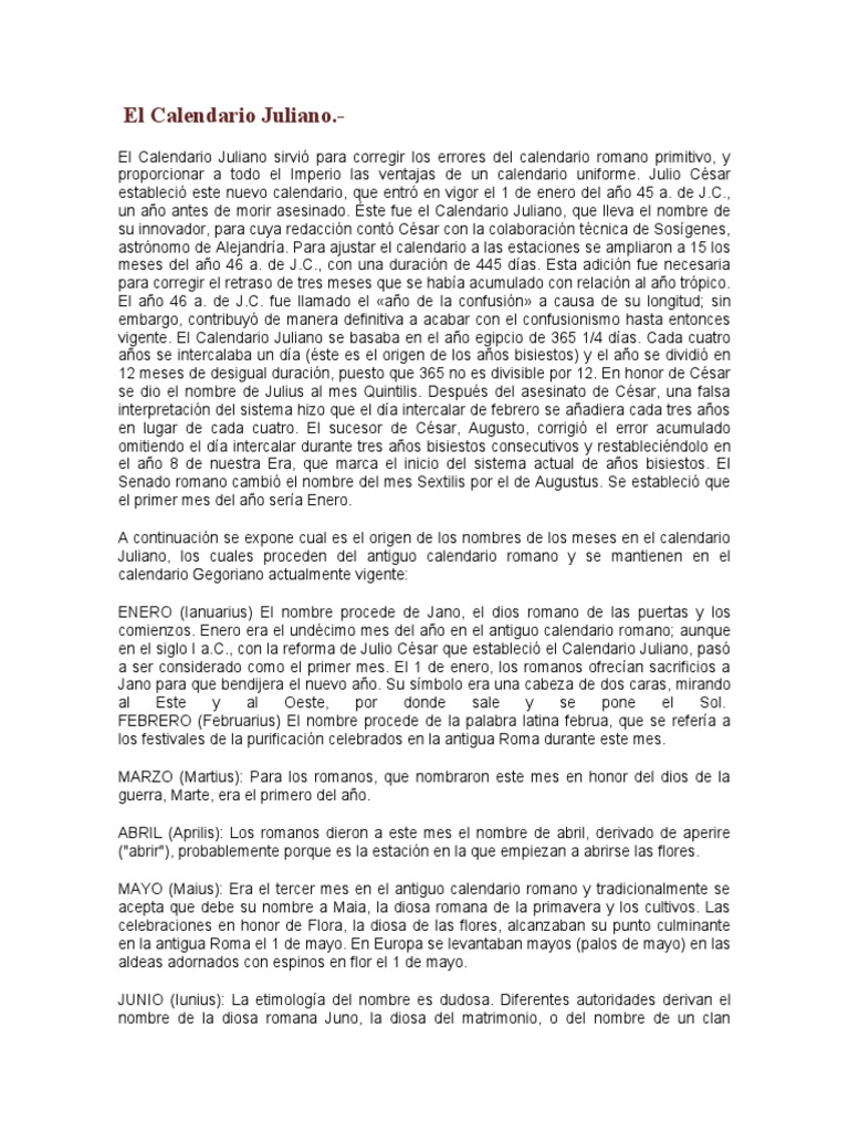 El Calendario Juliano | PDF | Pascua de Resurrección | Calendario