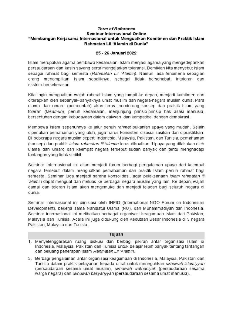 (DRAFT) Revisi ToR Seminar Internasional 25 - 26 Januari 2021 | PDF ...