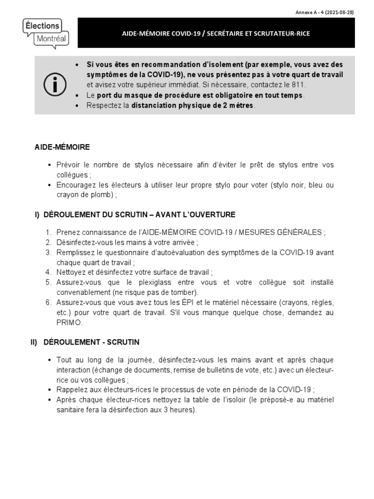 Guide du Scrutateur en Élection COVID-19 | PDF | Vote
