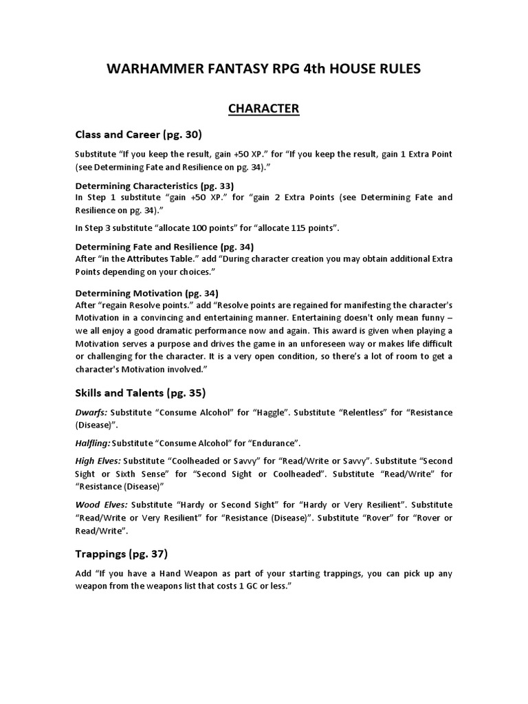 WFRP 4th - All House Rules | PDF | Senses | Perception