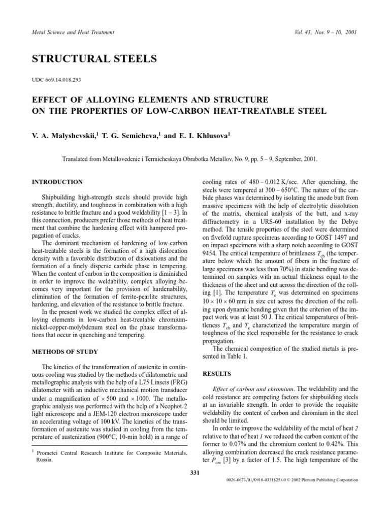 Structural Steels: Effect of Alloying Elements and Structure On The ...