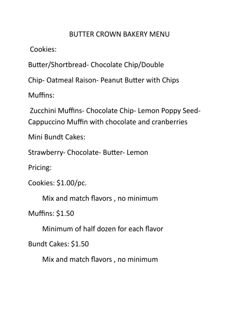 Bakery Menu | PDF