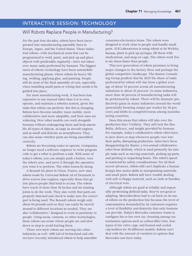 MIS HW05 CH11 Will Robots Replace People in Manufacturing | PDF | Robot ...