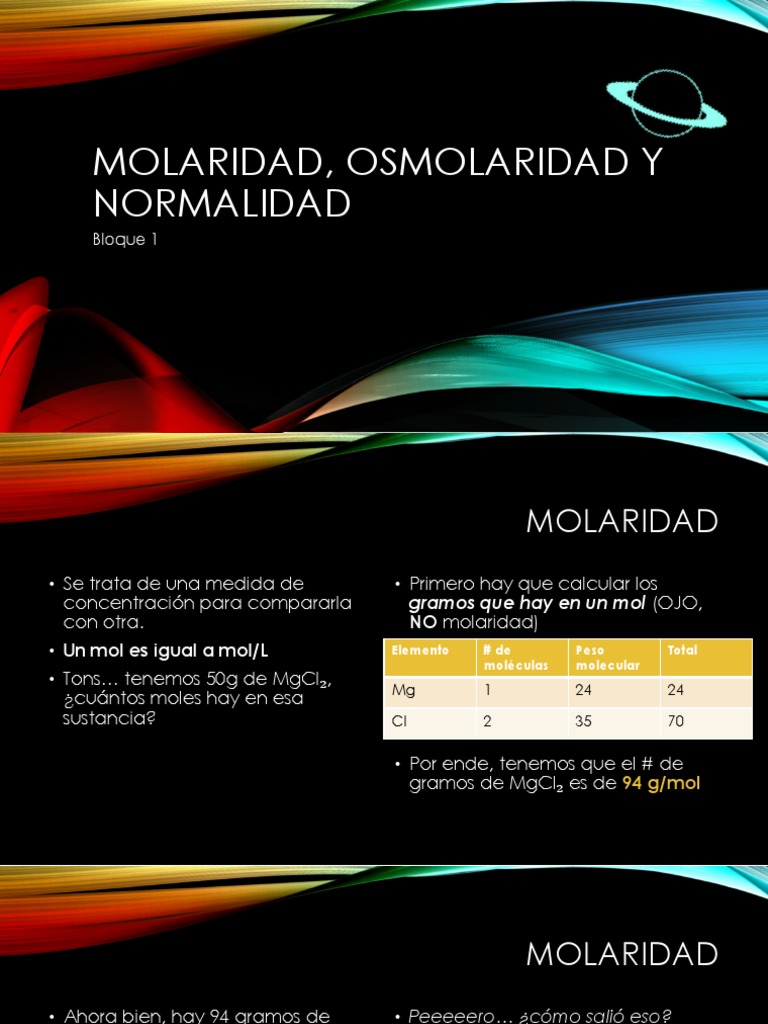 Molaridad, Osmolaridad y Normalidad | PDF | Mole (Unidad) | Concentración