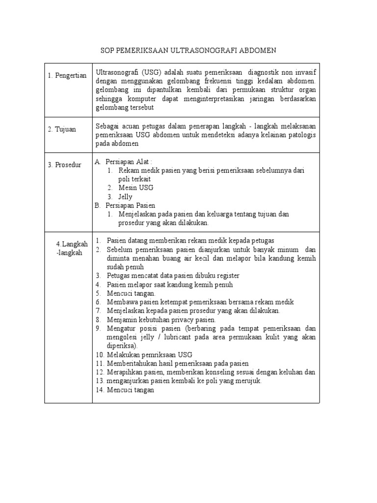 SOP PEMERIKSAAN ULTRASONOGRAFI Kel-4 | PDF