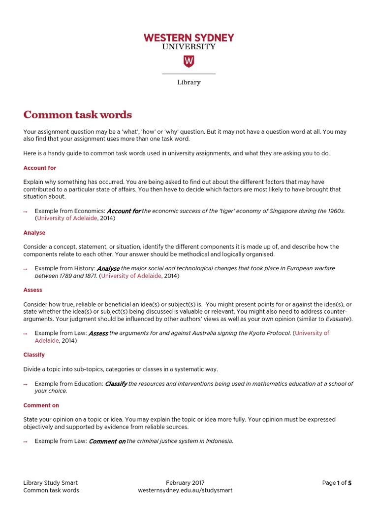 Common Task Words: Account For | PDF | Hypothesis | Sociology