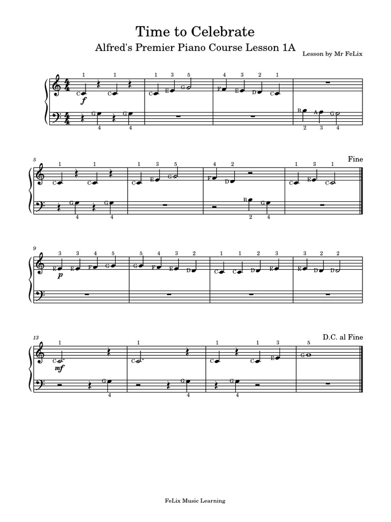 Time To Celebrate (Alfred's Premier Piano Course Lesson 1A) | PDF