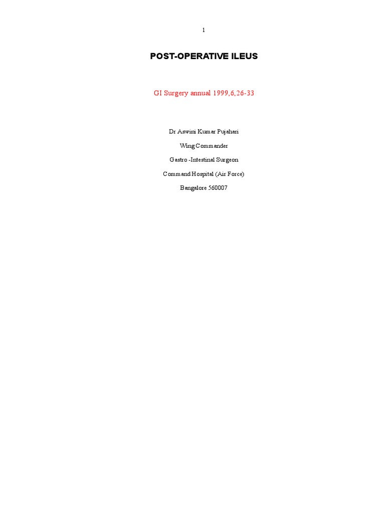 Post-Operative Ileus: GI Surgery Annual 1999,6,26-33 | PDF | Digestive ...
