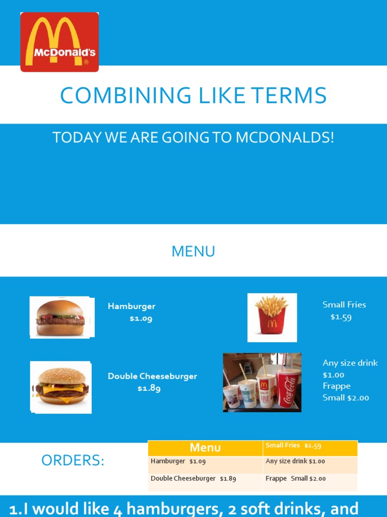 Combining Like Terms Menu Math Revised | PDF | Cooking, Food & Wine