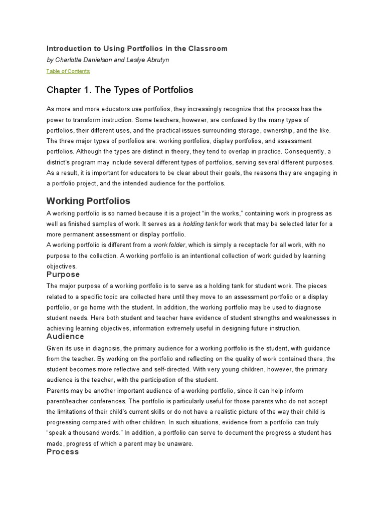 Introduction To Using Portfolios in The Classroom | PDF | Educational ...