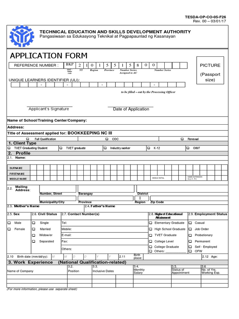 Bookkeeping Application Form | PDF