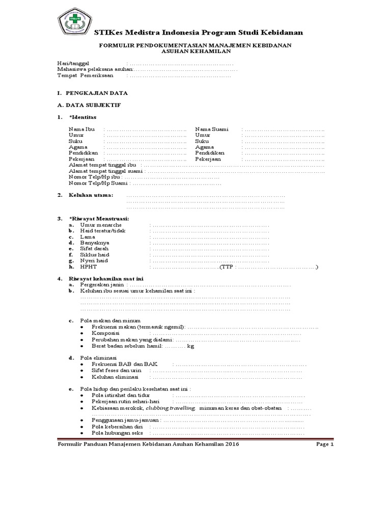 Formulir Pendokumentasian Askeb Bumil | PDF