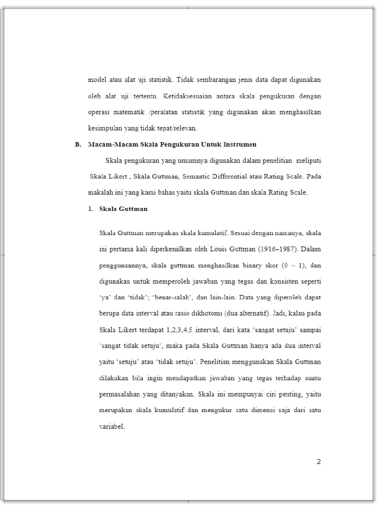 SKALA PENGUKURAN GUTTMAN DAN RATING SCALE - PDF Download Gratis | PDF