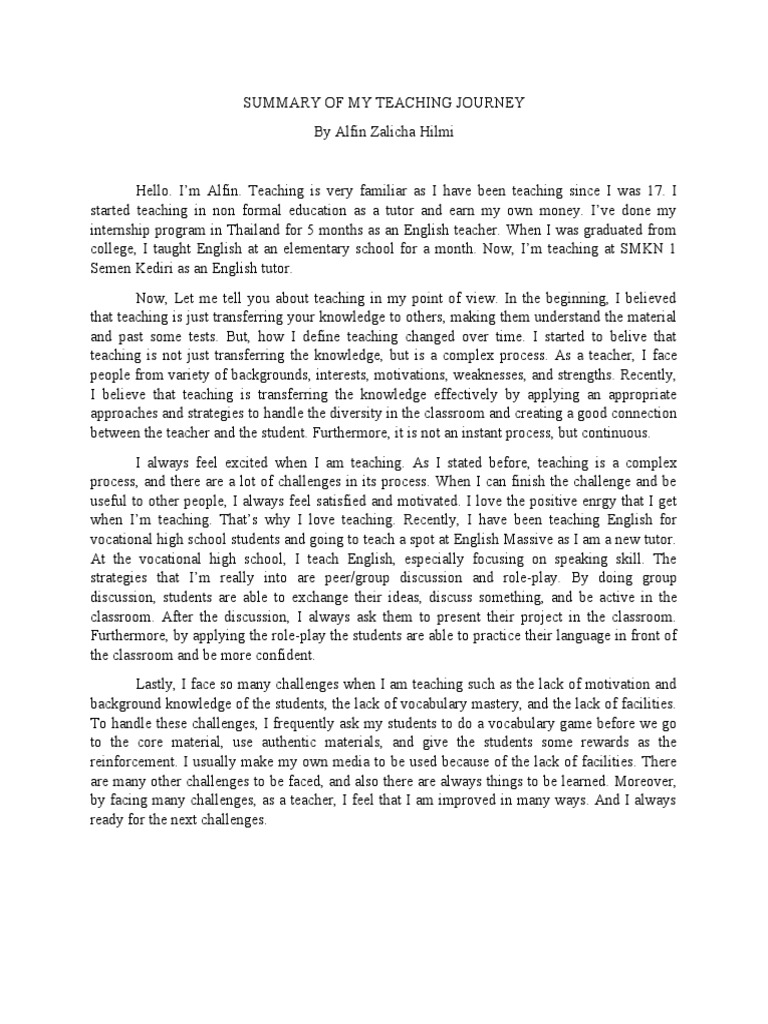 Summary of My Teaching Journey | PDF | Teachers | Classroom