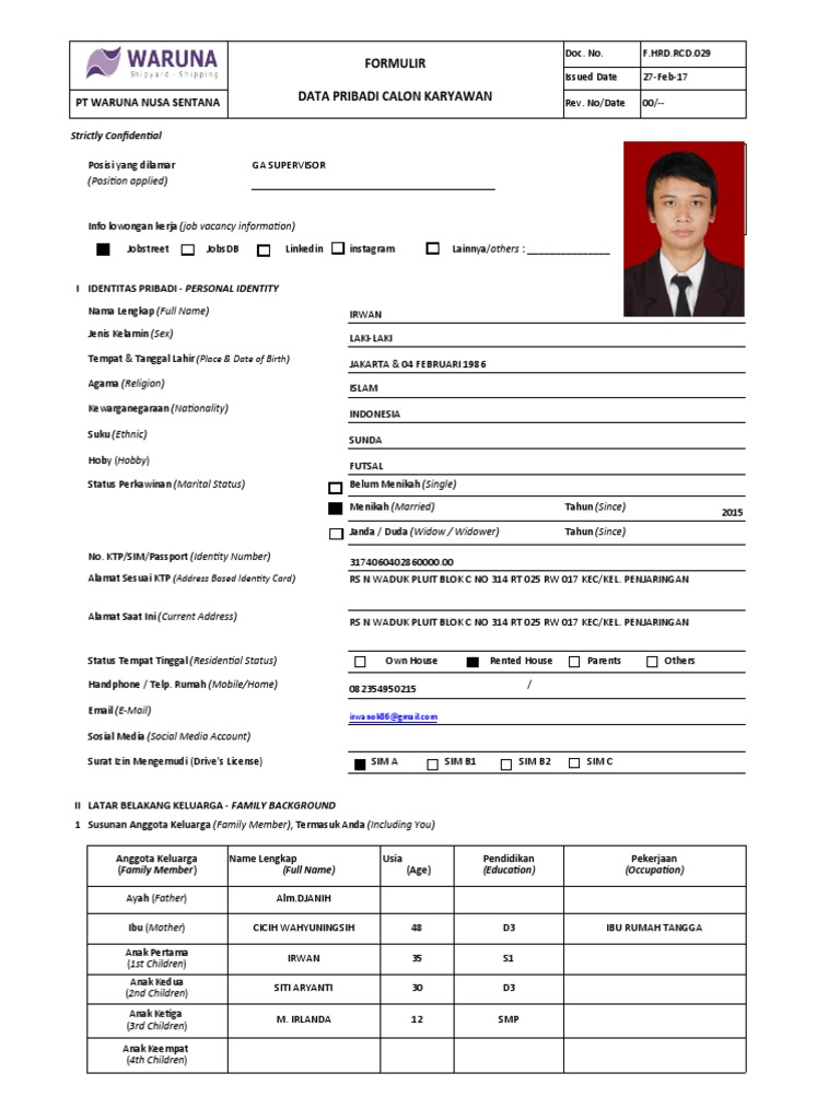 Formulir Data Pribadi Karyawan GA | PDF