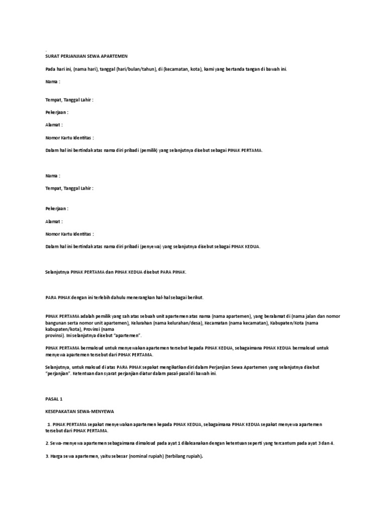 Surat Perjanjian Sewa Apartemen Pdf