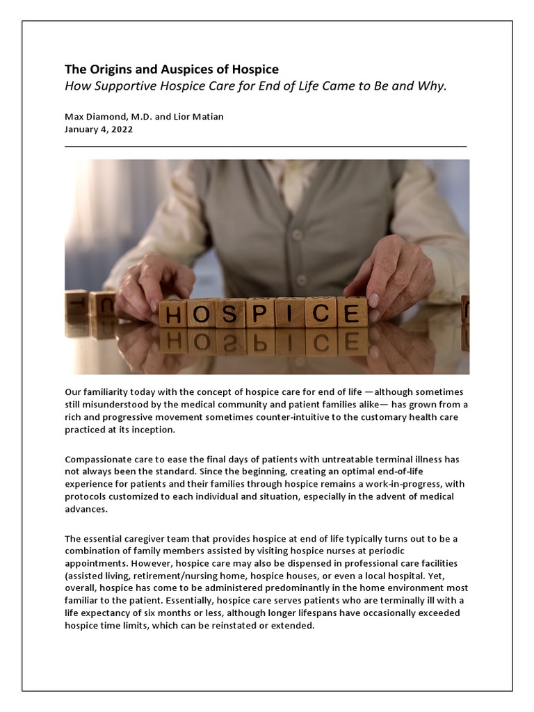 The Origins and Auspices of Hospice Article | PDF | Hospice ...