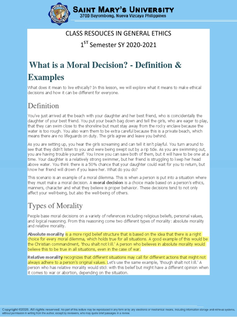 Lesson 6 - Notes On Moral Decision Making | PDF | Morality | Virtue