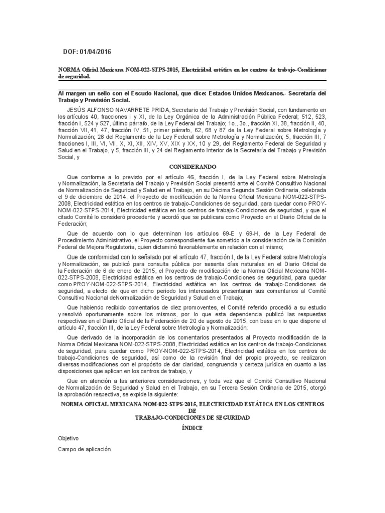 Nom 022 STPS 2015 | PDF | Descarga electrostática | Relámpago