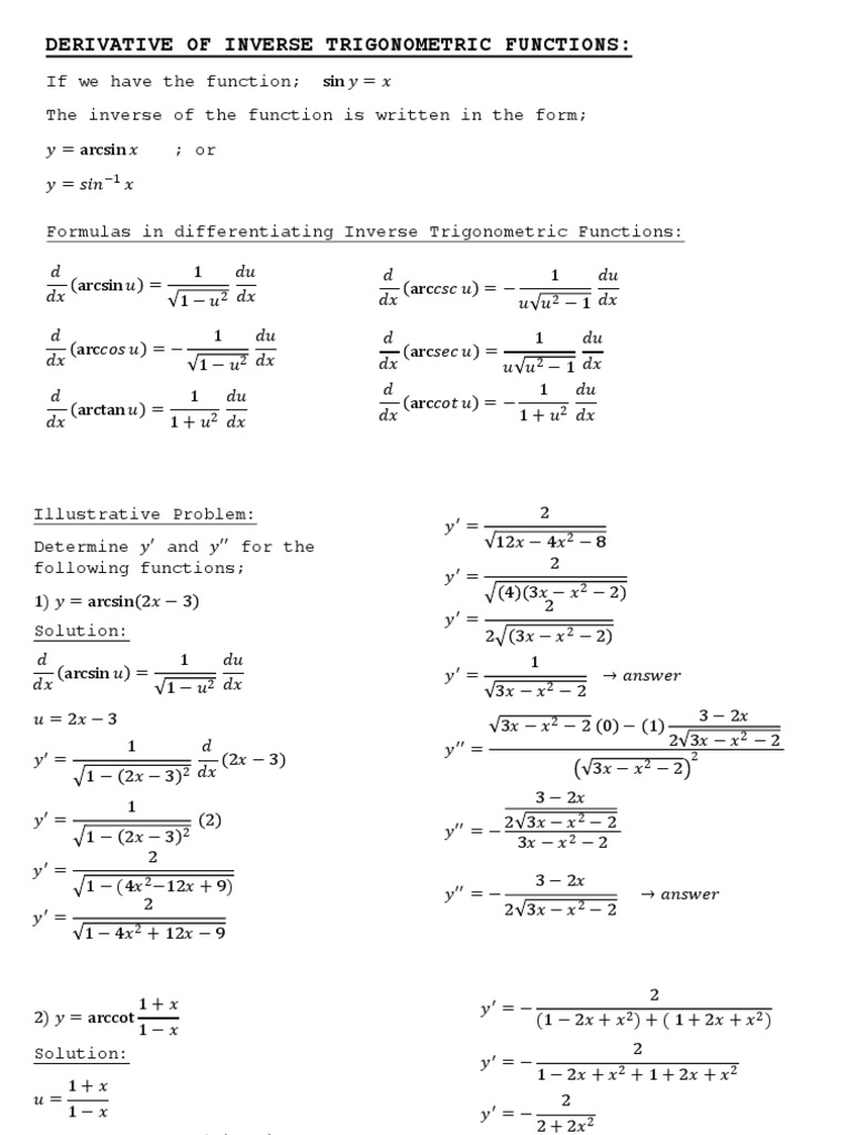 Math 112 Module 11 Derivative of Inverse Trigonometric Functions | PDF ...