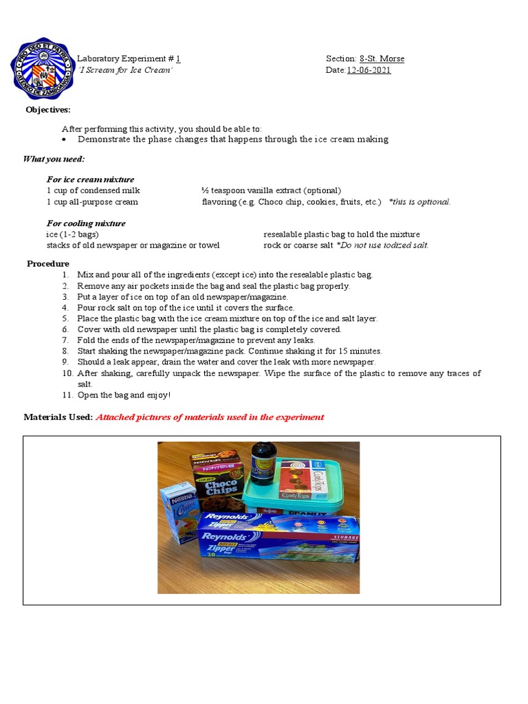 Ice Cream Phase Change Experiment | PDF | Ice | Mixture