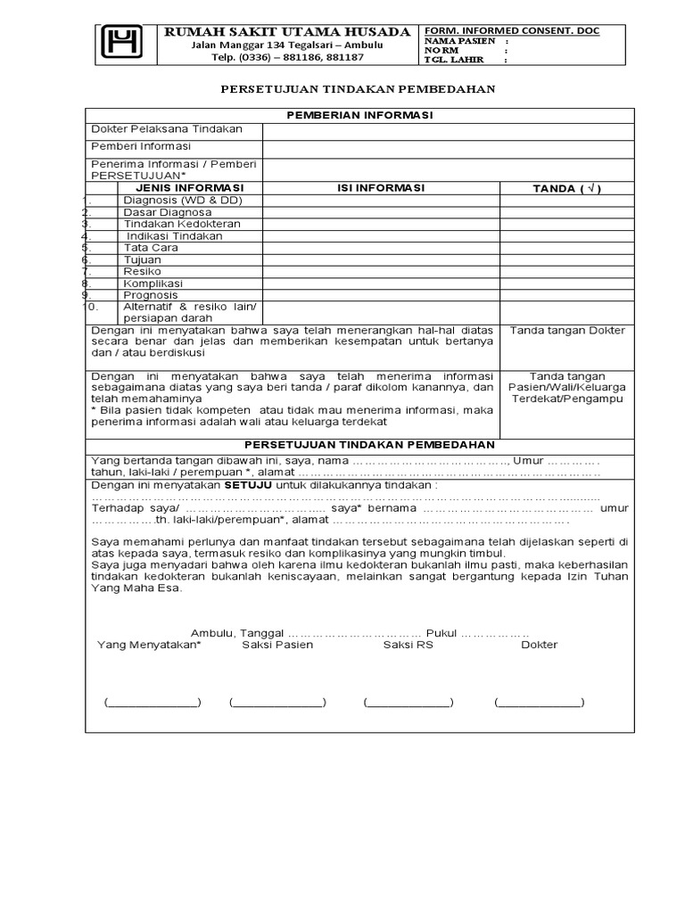 Form Persetujuan Tindakan Pembedahan | PDF | Kesehatan Holistik