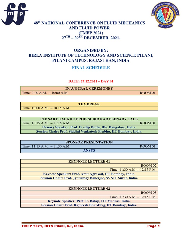 FMFP 2021 Conference Schedule | PDF | Fluid Dynamics | Heat Transfer